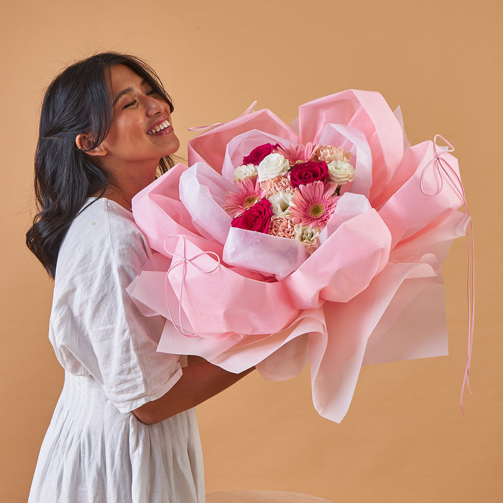 Imogen Pink Rose Petal Bouquet | Free Delivery | BloomThis