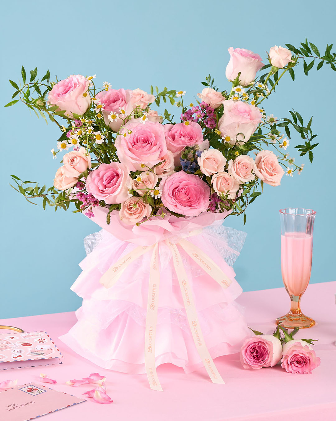 Lynette Pink Rose Valentine's Day Ruffles Bouquet (VD) | Free Same-Day ...