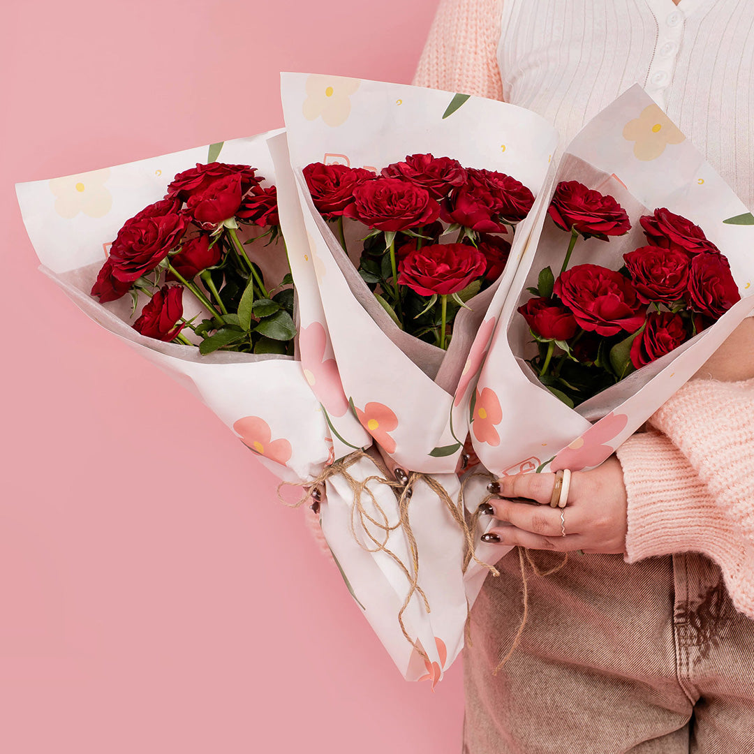 Margot Red Rose Spray Bouquet Set (3 pcs) | Free Delivery | Bloomthis