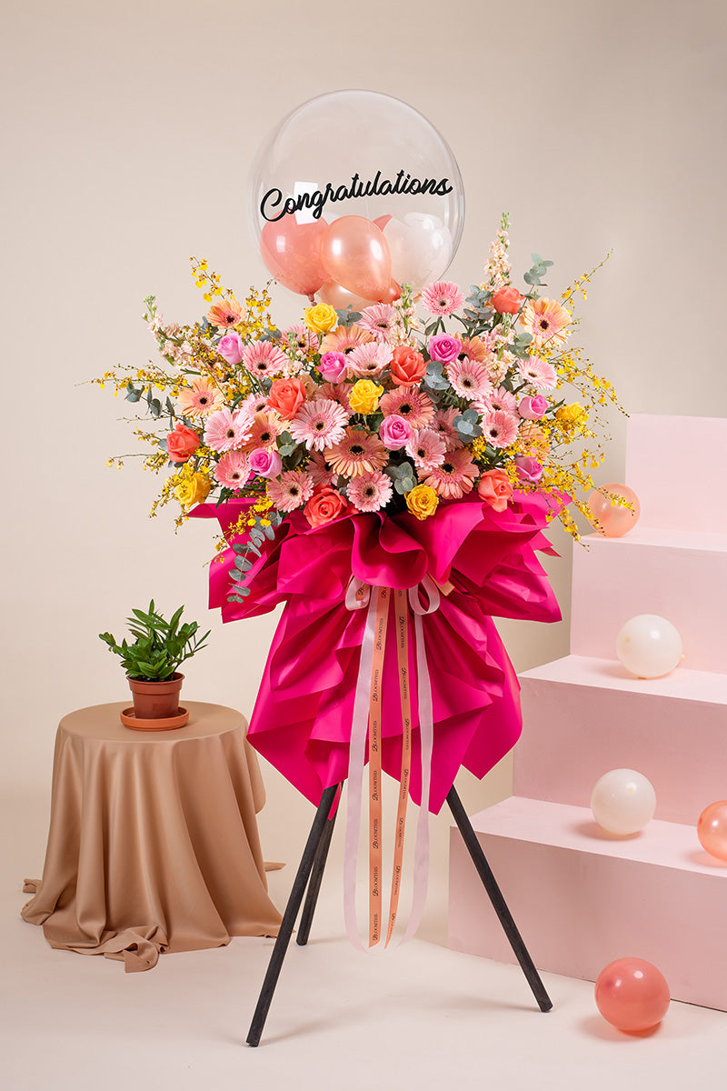 Yellow Orchid Grand Opening Flower Stand | Free Delivery | Bloomthis