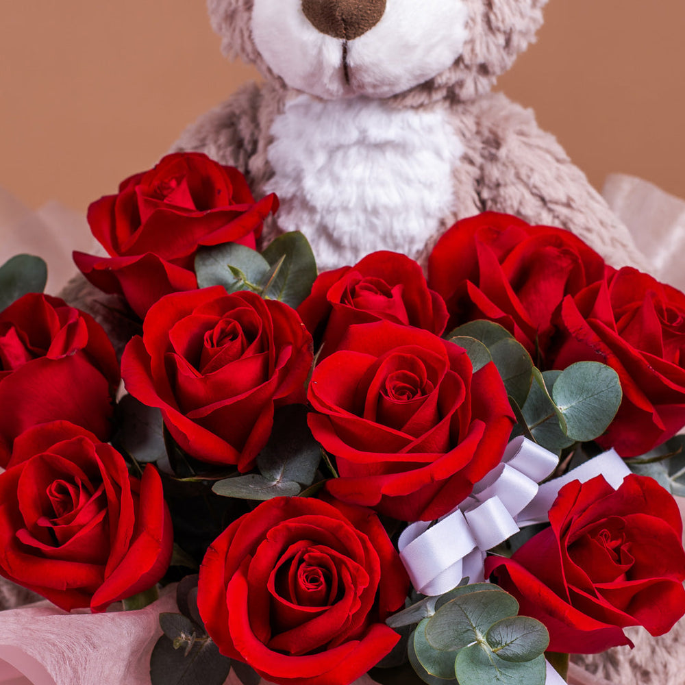Alynn Red Rose Flower Box & Plushie Gift Set (VD) | Free Delivery | Bloomthis