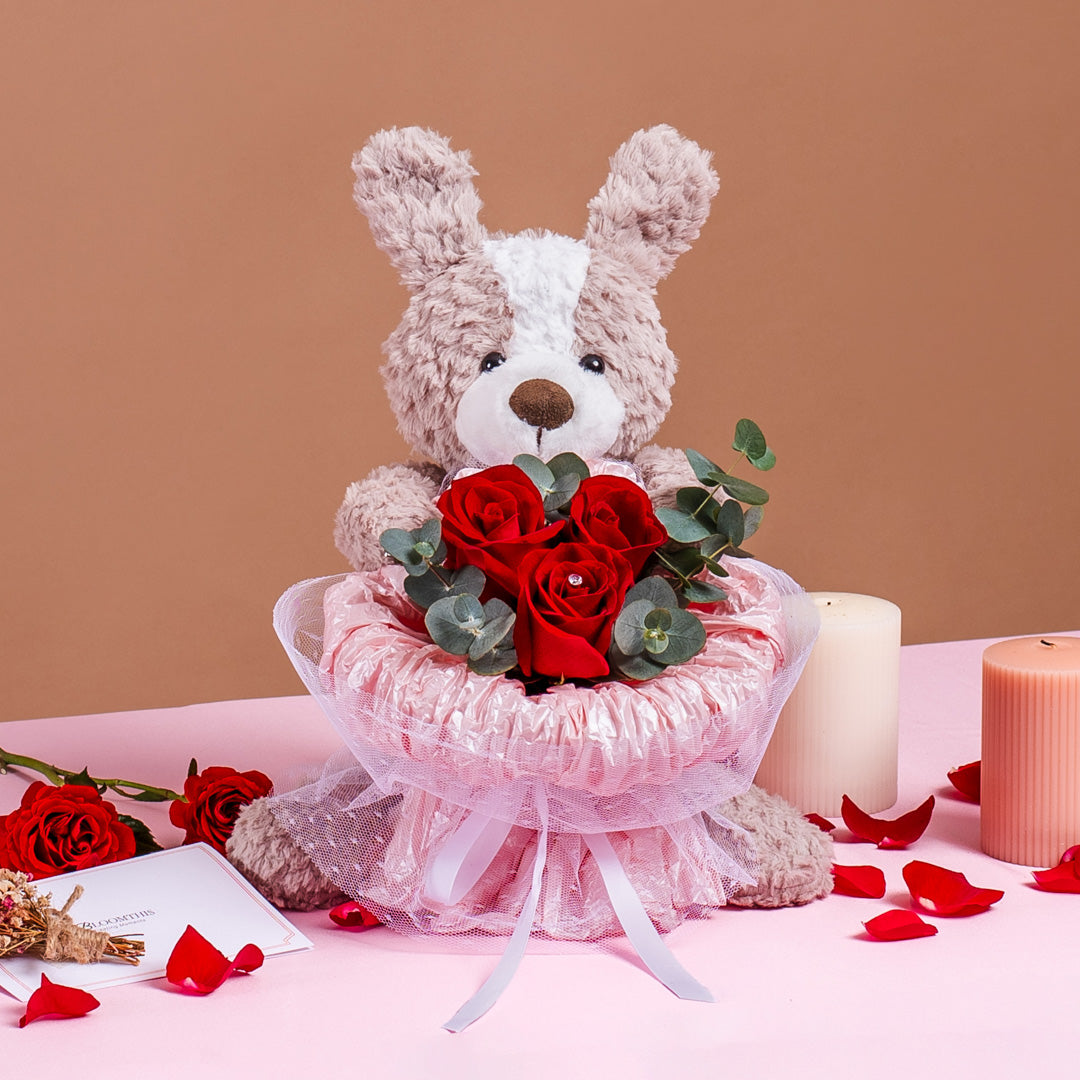 Avery Red Rose Bouquet & Plushie Gift Set (VD) | Free Delivery | BloomThis