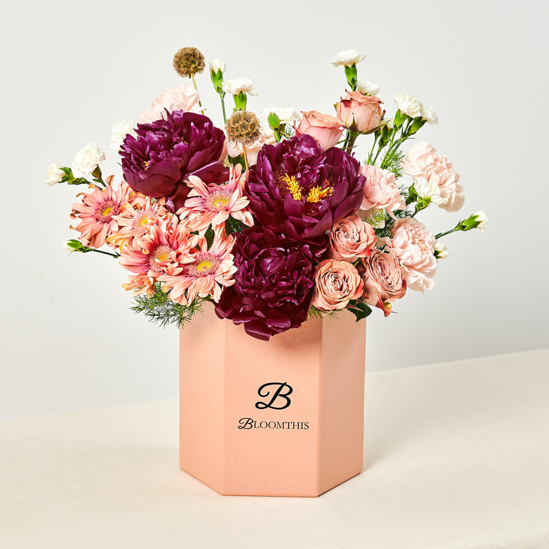 Adalynn Burgundy Peony Flower Box | Free Delivery | Bloomthis