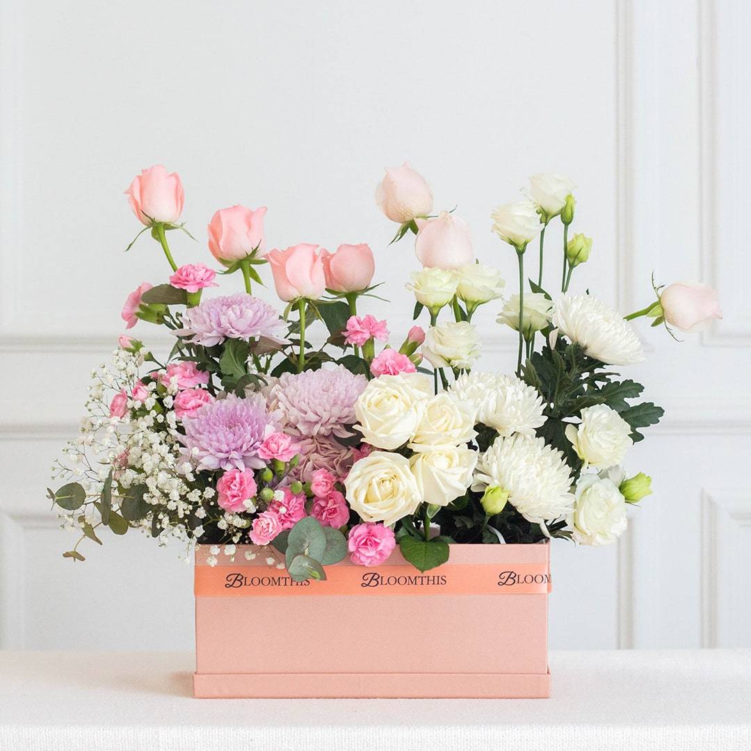 Jennifer Rose & Chrysanthemum Flower Box | Free Delivery | Bloomthis